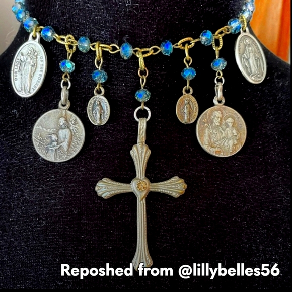 Handmade | Jewelry | Vintage Saints Cross Charms W Crystals Choker ...